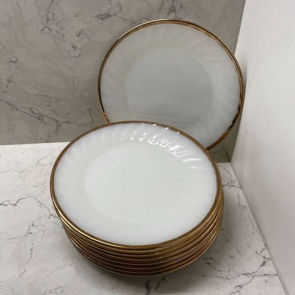 Fire King | Dining | Vintage Fire King Milk Glass White Shell Gold Trim ...